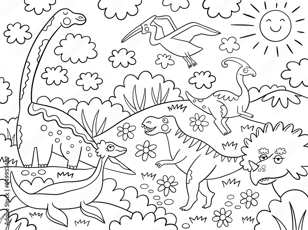 Dinosaur coloring page. Cartoon, big coloring poster. Stock ...