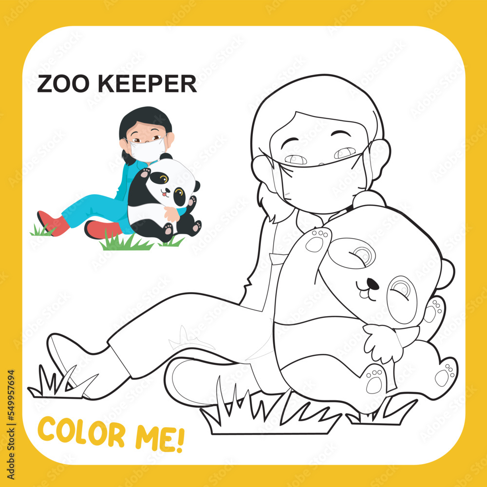 Kids’ dream job theme coloring page for kids. A cute girl as a ...