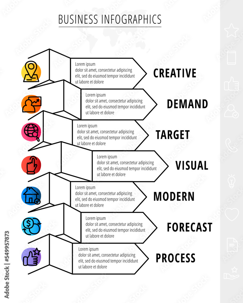 Vector ribbon infographics with 7 icons. Line graphic process template ...