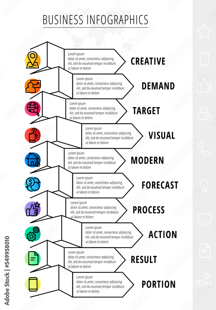 Vector ribbon infographics with ten icons. Line graphic process ...