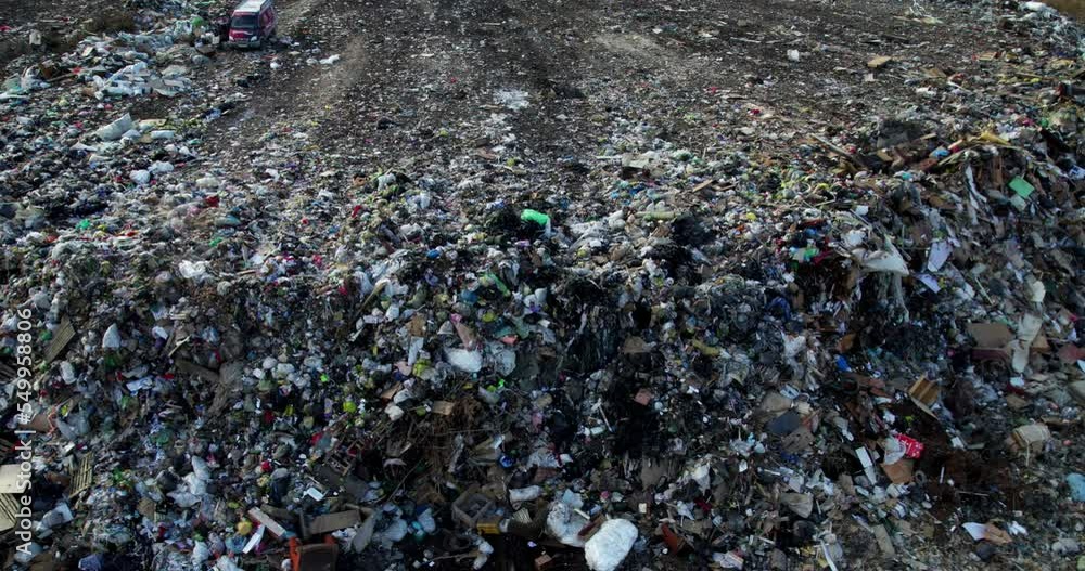 Vidéo Stock Landfill with solid domestic waste, aerial view. Waste ...
