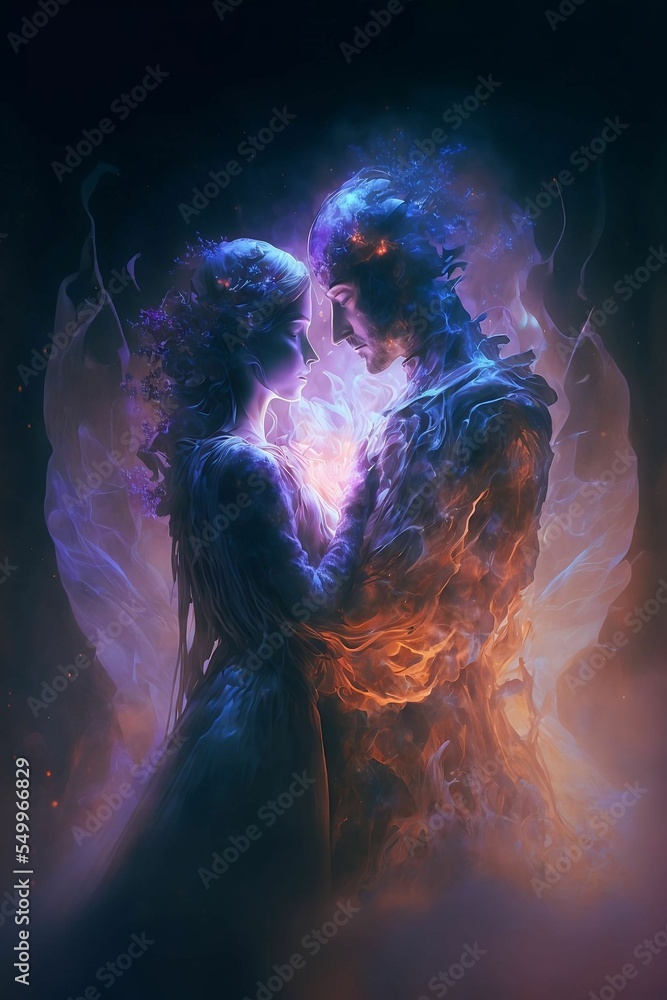 Ethereal drawing of 2 soulmates gazing into each other's eyes Stock ...