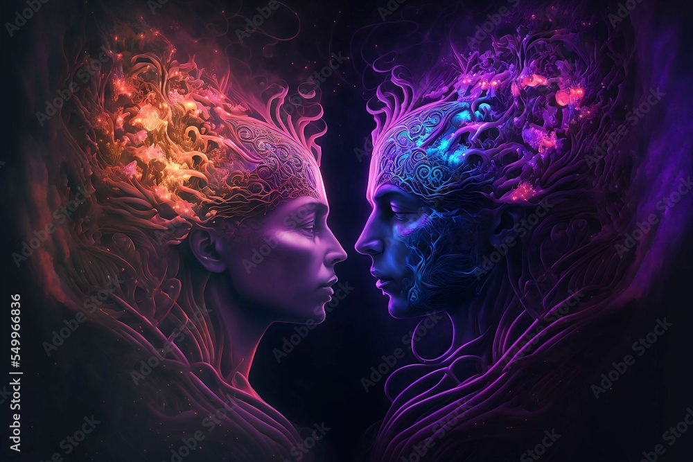 Drawing of 2 soulmates with abstract spiritual energy Stock ...