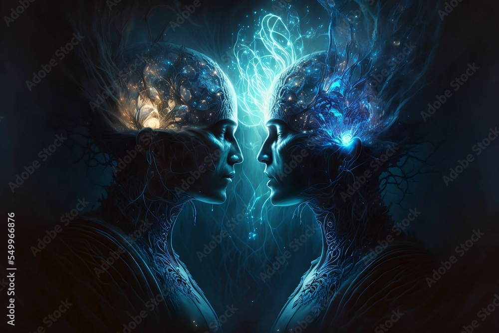 Drawing of 2 soulmates face to face showing the ethereal connections ...