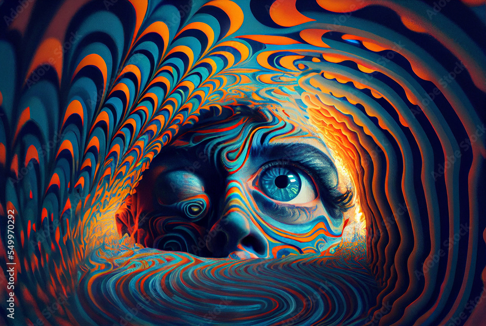 Psychedelic illustration of half of a person's face with one open eye ...