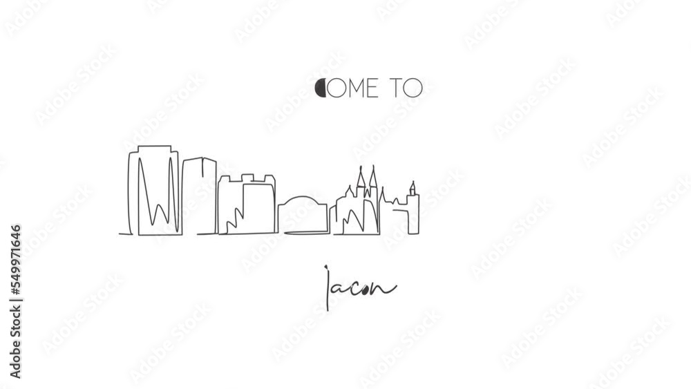 Self drawing animation of single one line draw Macon city skyline ...