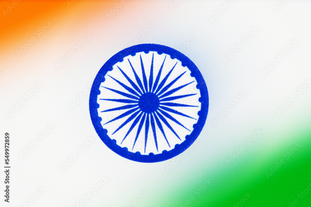 The national flag of India, with the Ashoka Chakra, a navy-blue colored ...