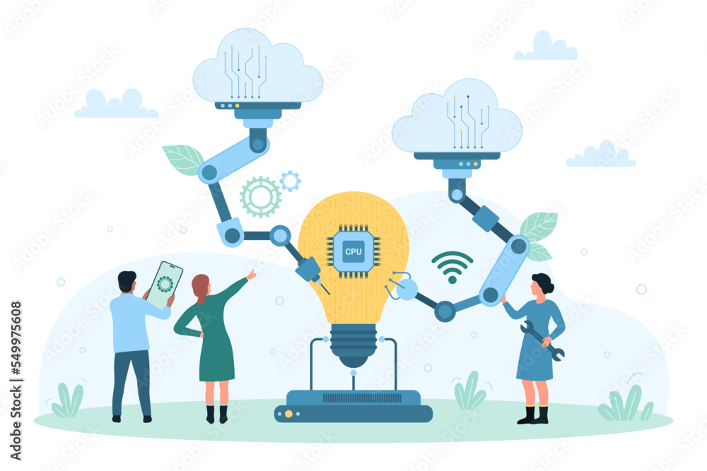 Project development vector illustration. Cartoon tiny people use ...