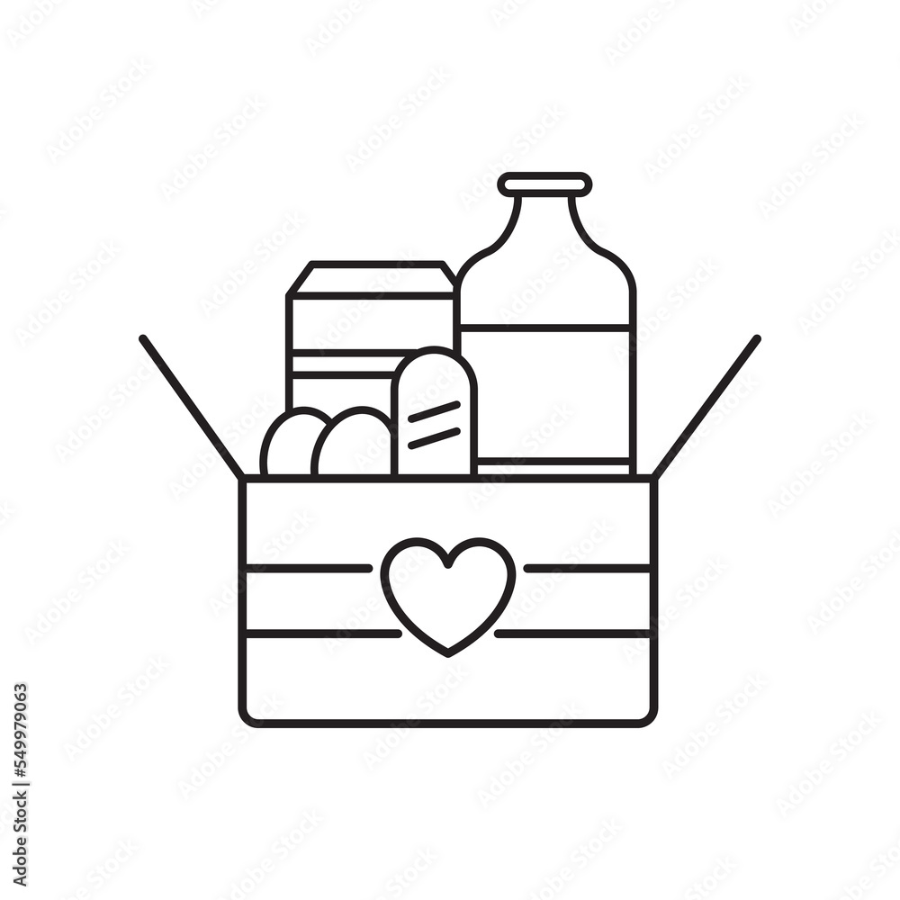 Donation box of food line black icon. Food Bank simple concept. Charity ...