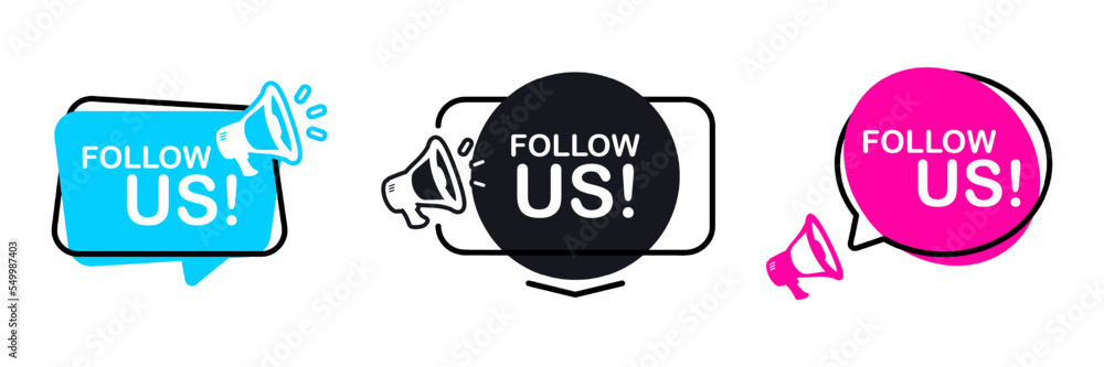 Vecteur Stock Follow us. Megaphone with follow us speech bubble banner ...