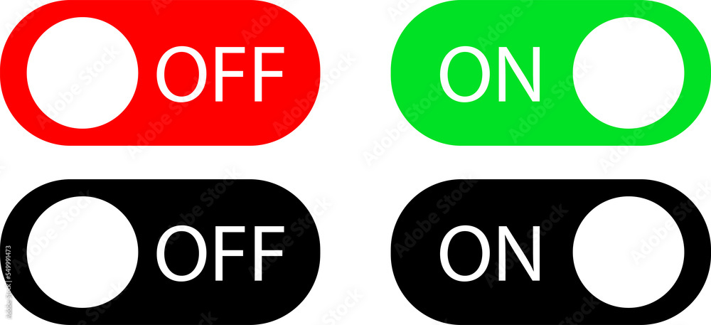 Set of buttons to turn on and off. Vector green, red and color buttons ...
