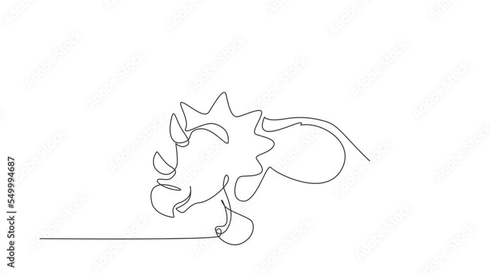Animated self drawing of single continuous line draw triceratops ...