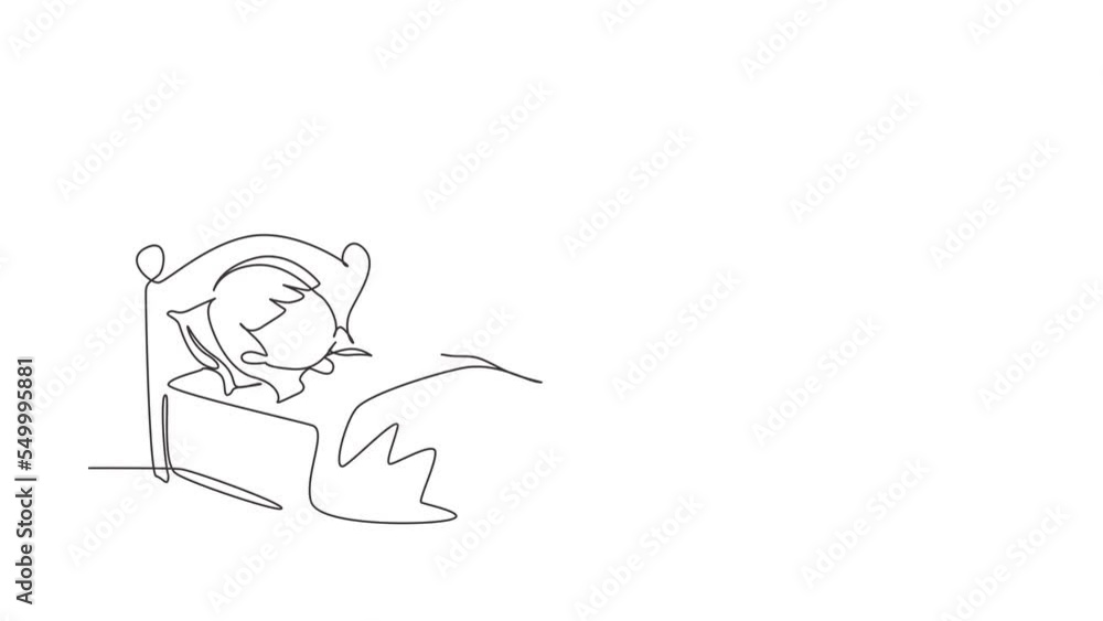 Animated self drawing of continuous line draw cute girl sleeping on ...