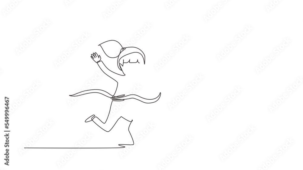 Animated self drawing of continuous line draw cute girl run in race and ...