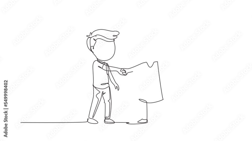 Self drawing animation of single line draw boys, girls standing ...
