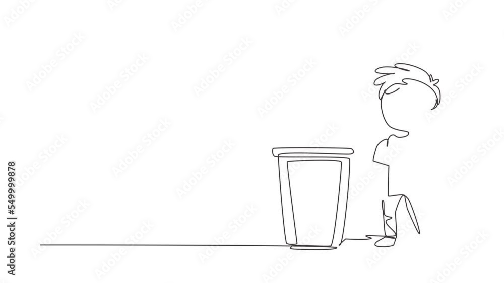 Stockvideo Animated self drawing of continuous line draw boy gathering ...