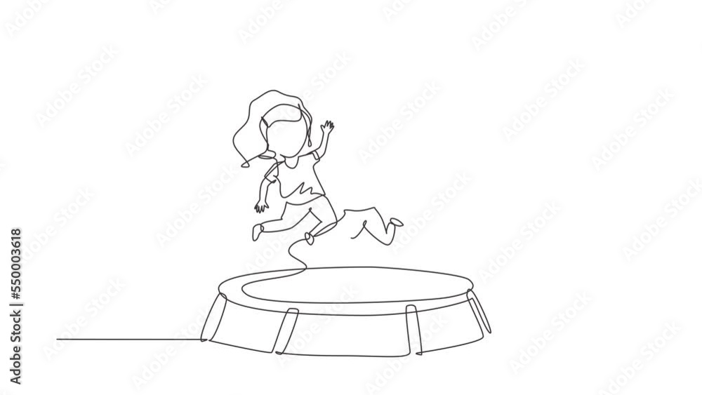 Animated self drawing of continuous line draw two little girl jumping ...
