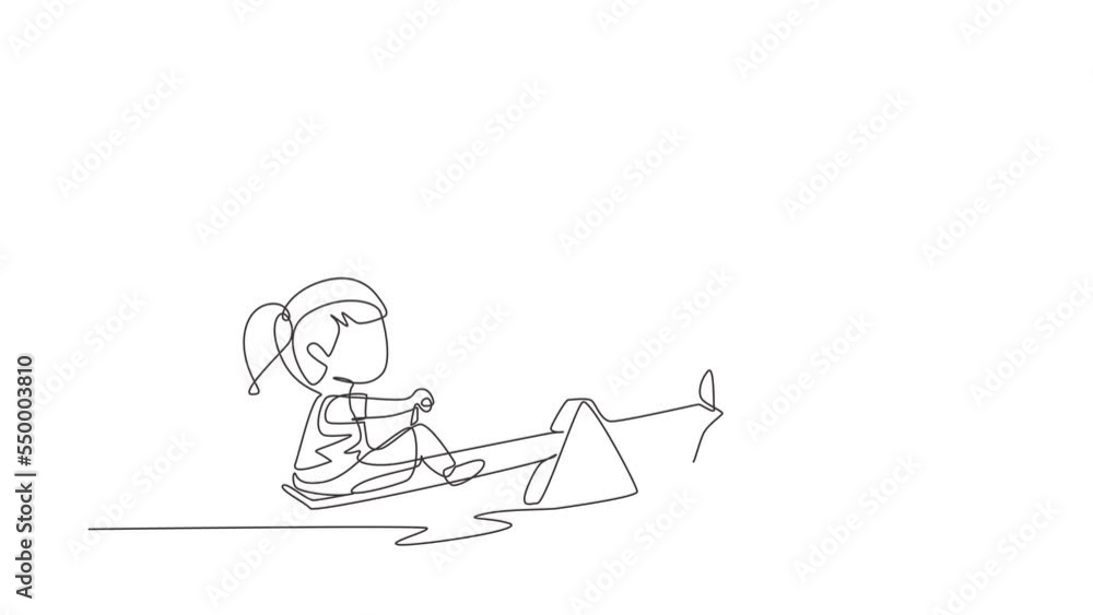 Animated self drawing of continuous line draw two little girls swinging ...
