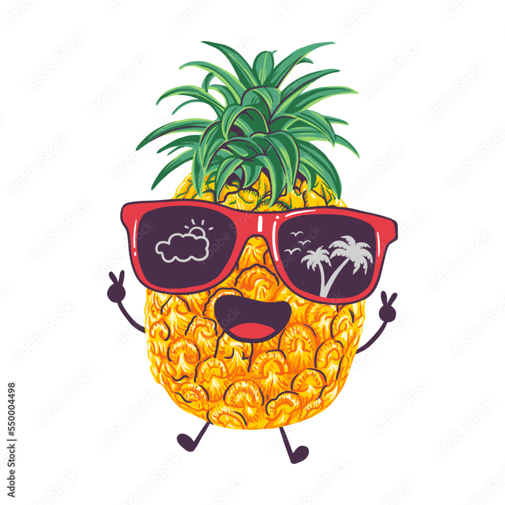 Cute Pineapple Wearing Sunglasses Cartoon Vector Illustration. Summer ...