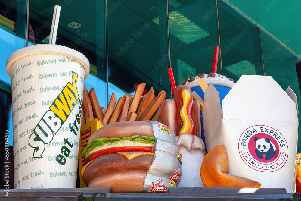 Larger than life model of various fast foods that are available at the ...