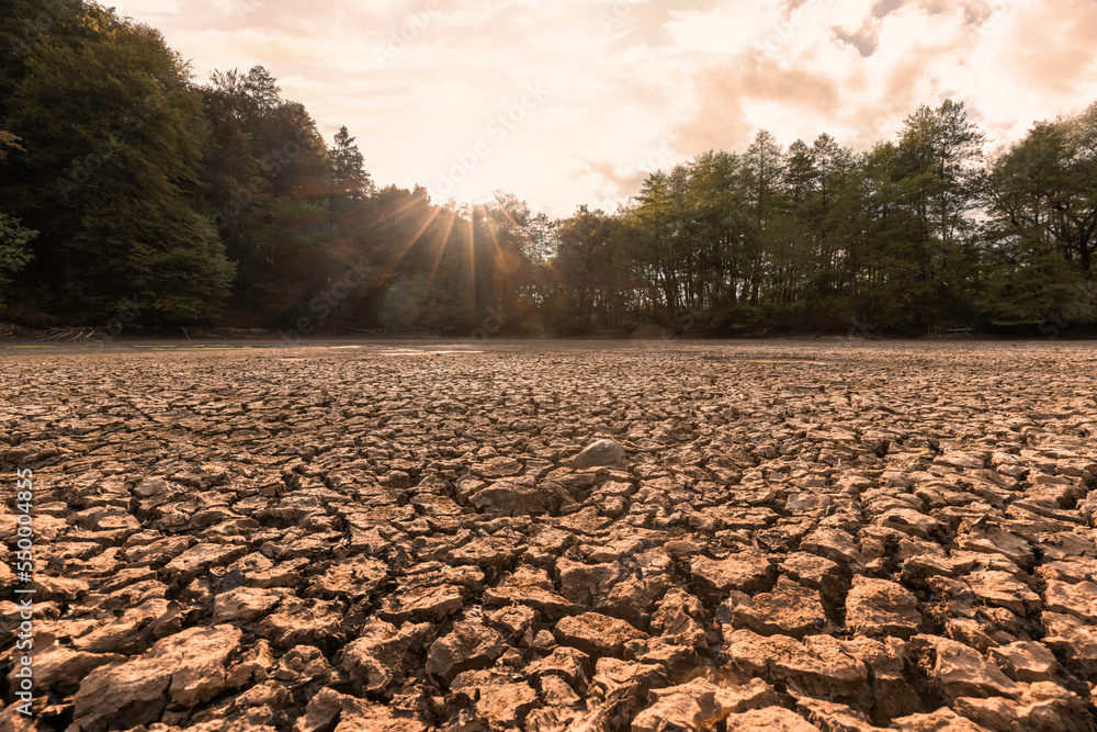 Dramatic view of droughty earth with deep cracks, the soil after the ...