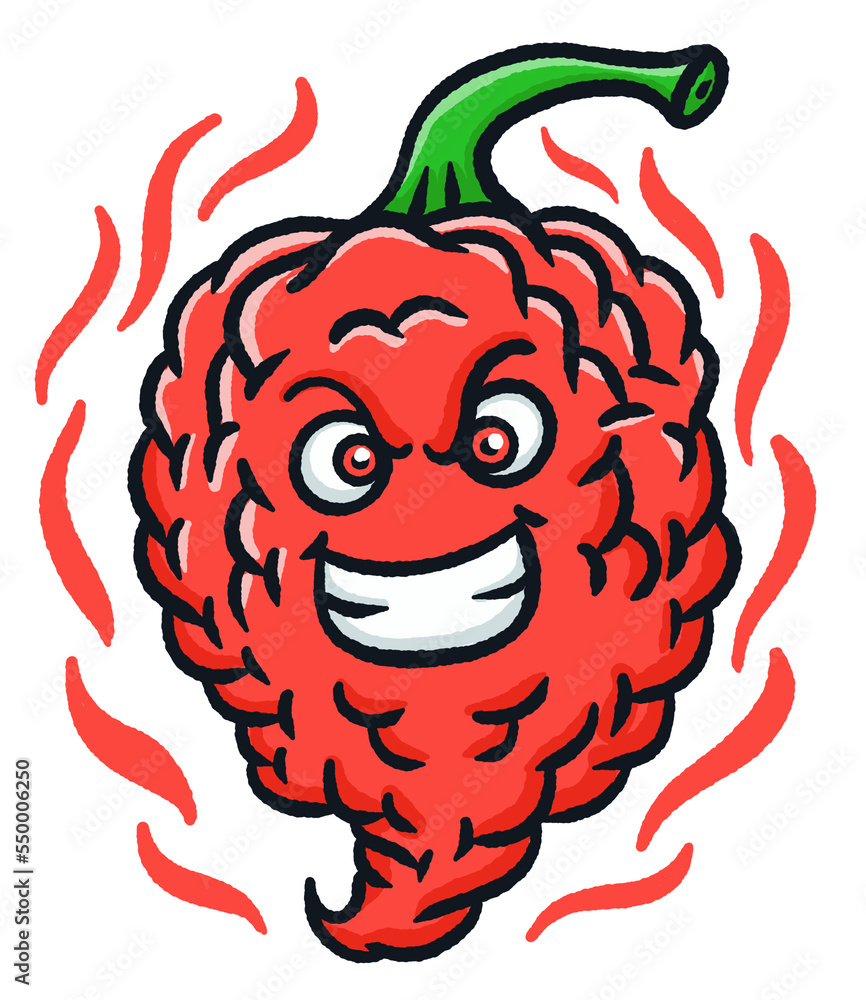Carolina reaper hottest chili pepper hand drawn cartoon illustration ...