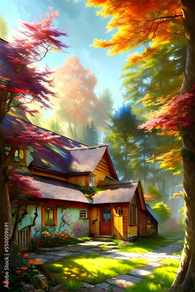 an old, enchanted and overgrown half-timbered house with elaborate wall ...