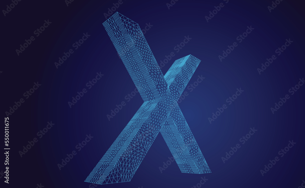 Vector illustration of a 3D X letter wireframe Stock Vector | Adobe Stock