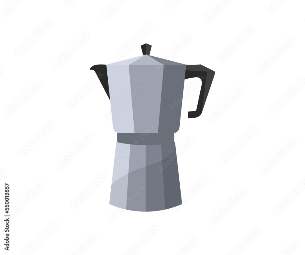 Realistic Moka-pot, Italian metallic coffee maker Mocha coffee pot logo ...