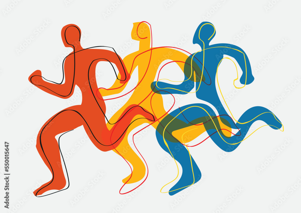 Running race, marathon, jogging, line art stylized. Stylized ...