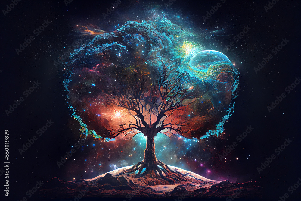 The tree of life hidden away in deep space Stock Illustration | Adobe Stock