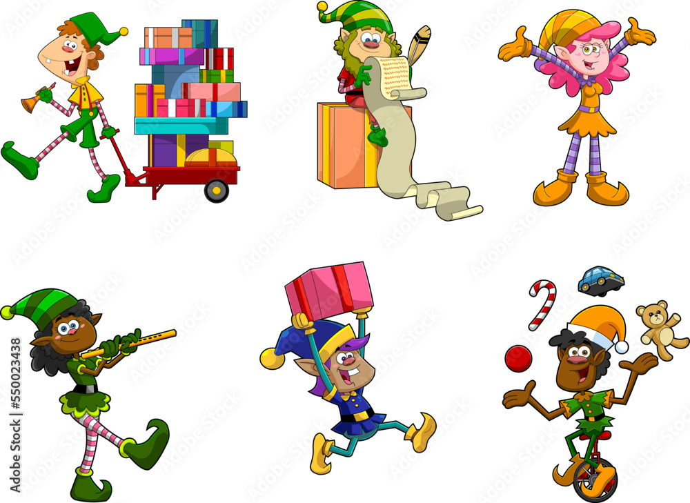 Santa's Little Elf Helper Cartoon Characters. Vector Hand Drawn ...