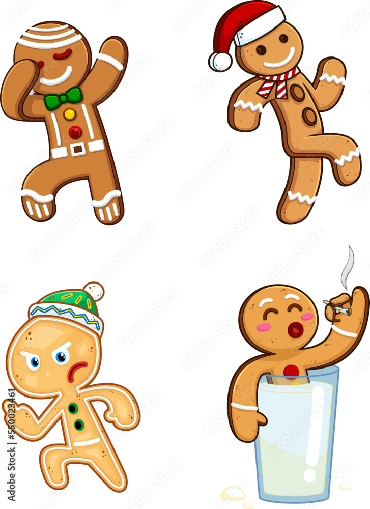 Gingerbread Man Cartoon Characters. Vector Hand Drawn Collection Set ...