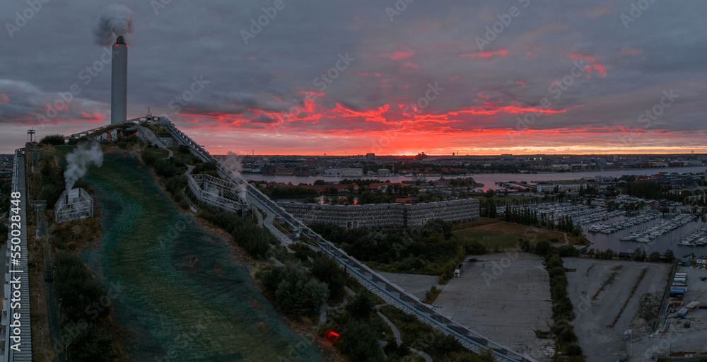 Aerial view of the Amager Bakke, Amager Hill - a heat and power waste ...