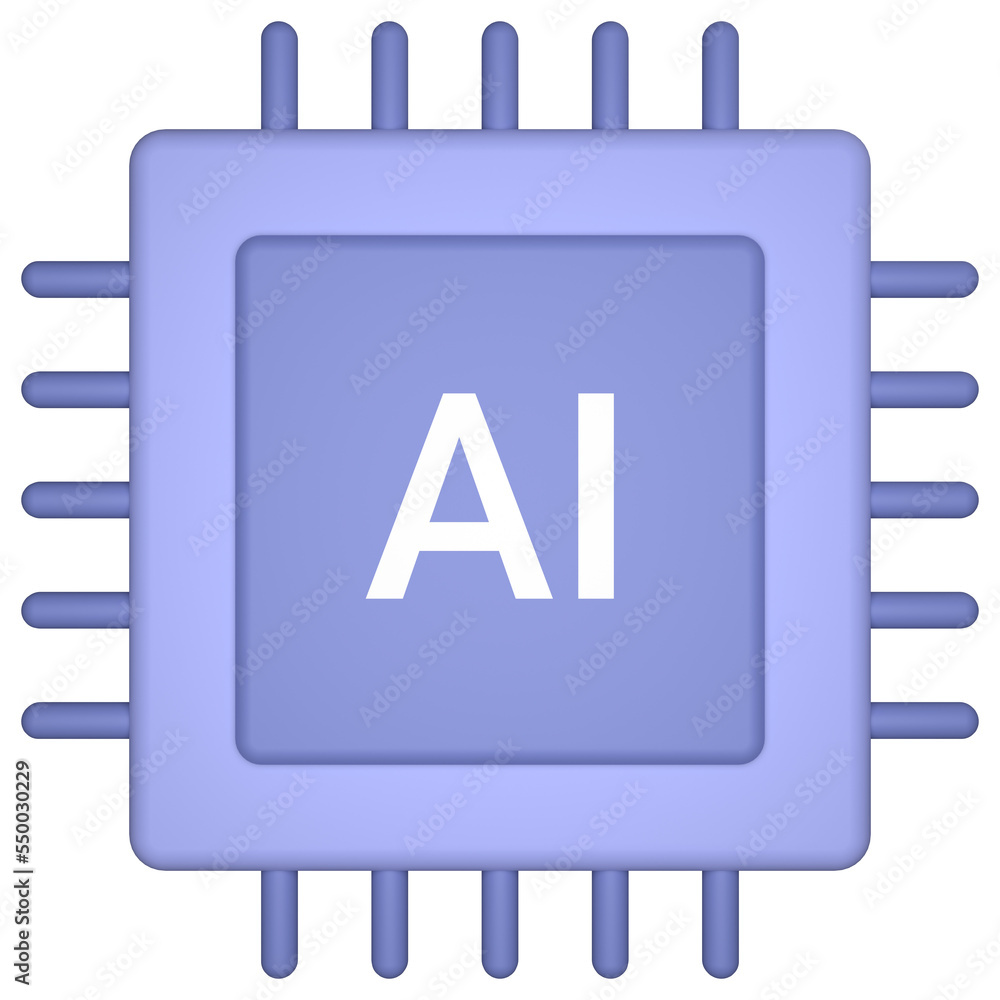 3d illustration of ai artificial intelligence purple icon with ...