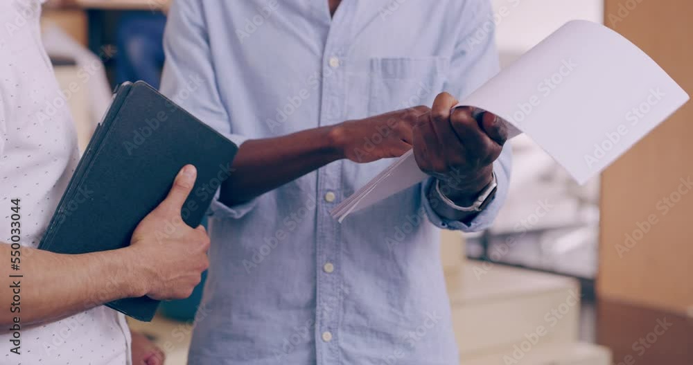 Documents, paperwork and office business people or clients b2b ...