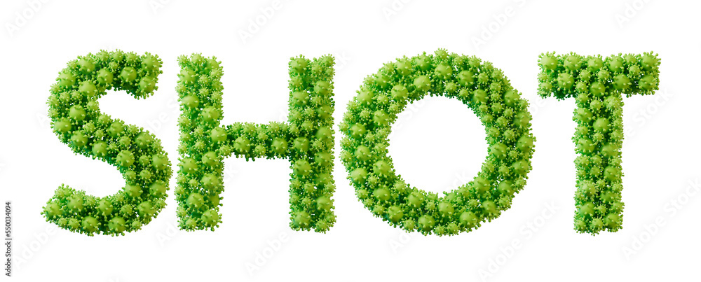 Shot word made from green bacteria cell molecule font. Health and ...
