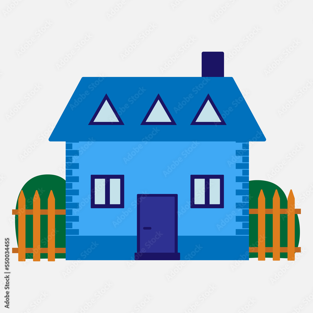Vector illustration. Blue house with a chimney. Design Stock Vector ...