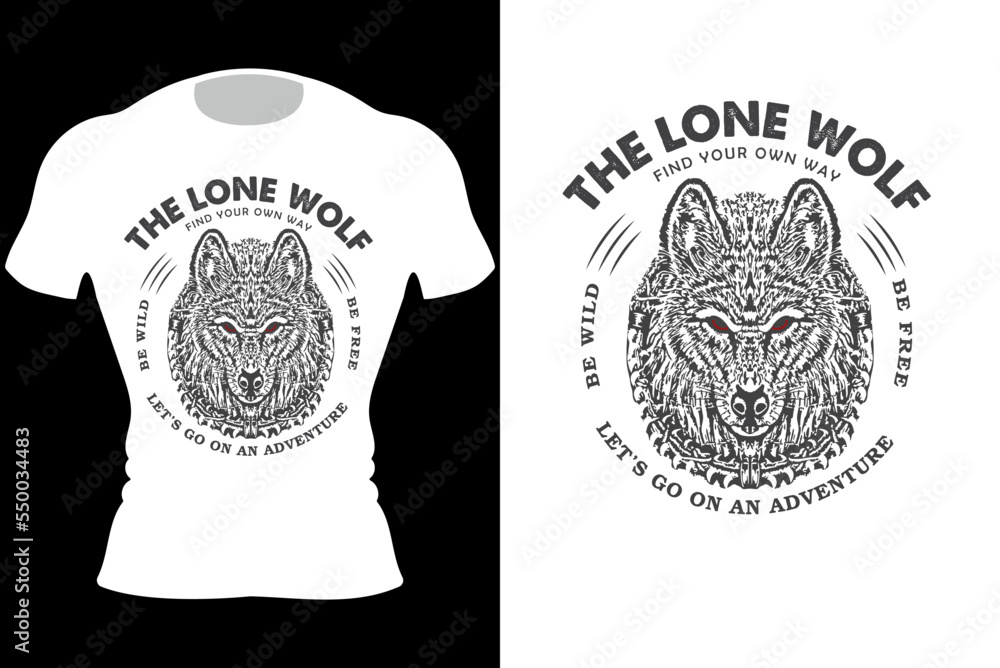 Wild animal Wolf custom t-shirt black and white vector logo. Stock ...