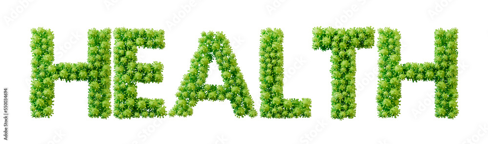 Health word made from green bacteria cell molecule font. Health and ...