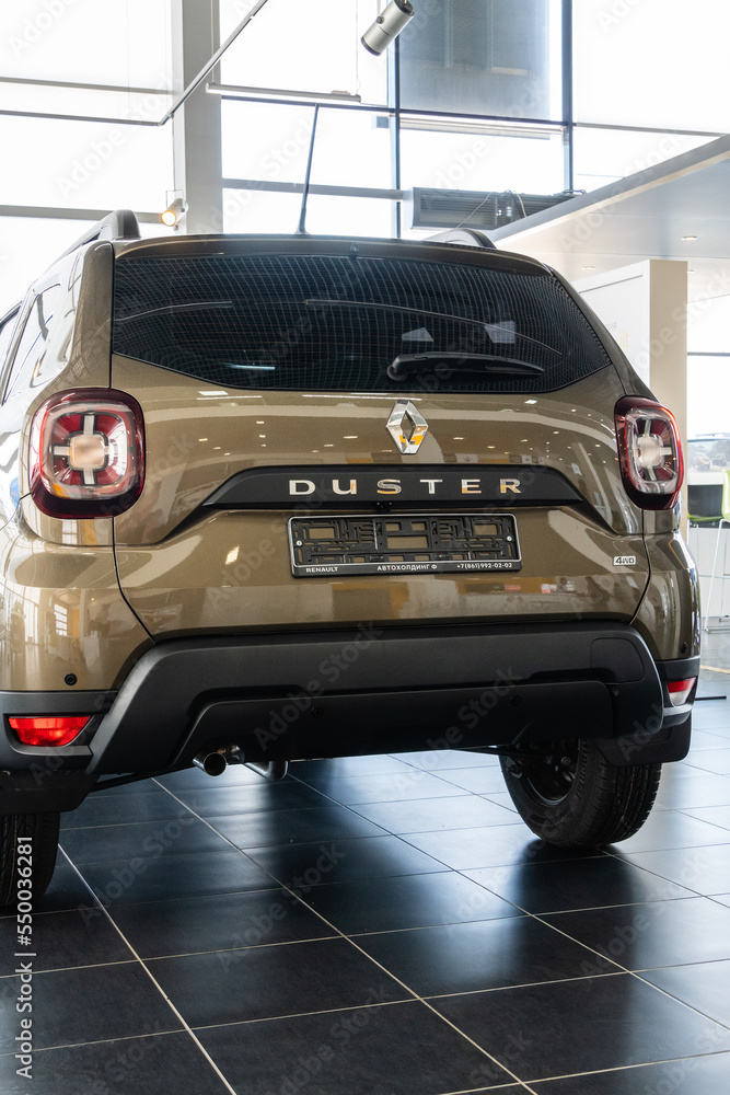 Close-up of back door of beige Renault Duster off-road car in Renault ...