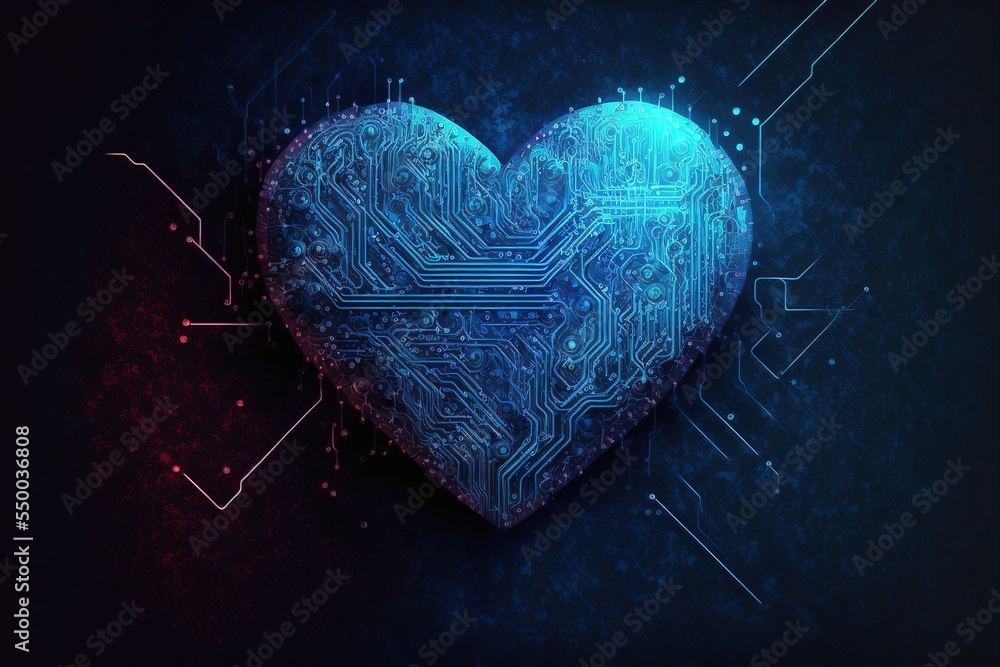 love heart in technology style. tech computer mechanism in heart shapes ...