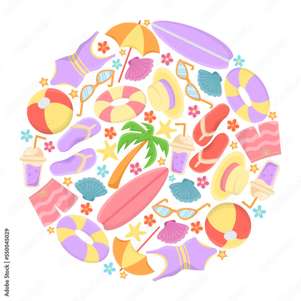 Circular pattern with beach holiday elements vector illustration ...