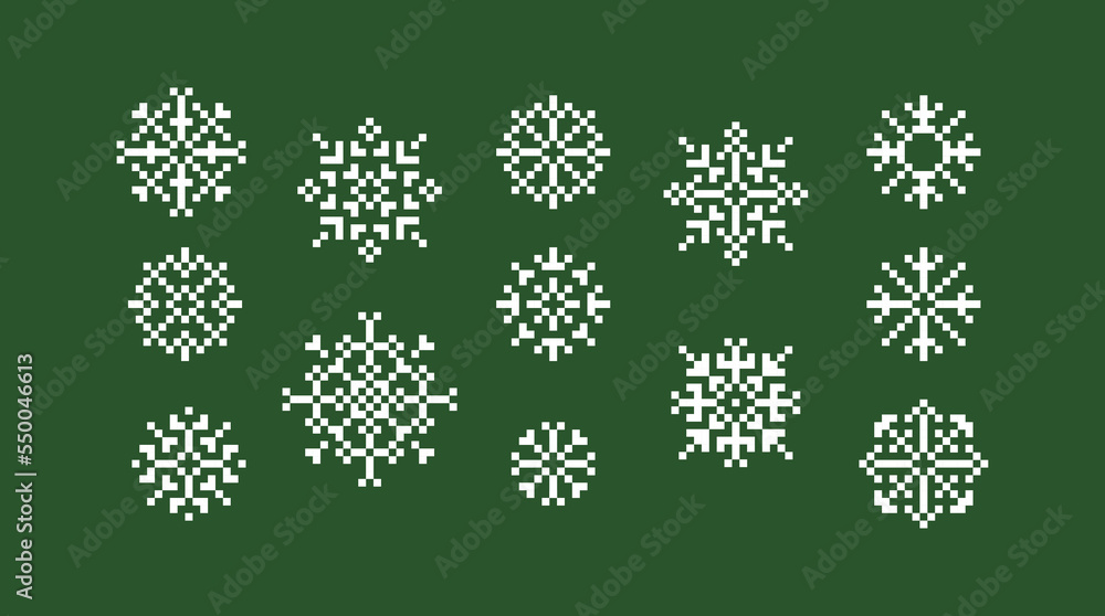 8 Bit pixelart snowflake icon set. isolated snow symbols. Stock Vector ...