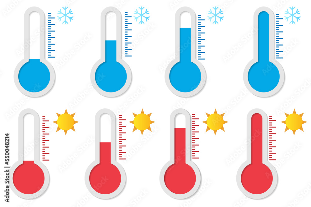 Vector cartoon thermometer showing the temperature outside and in the ...