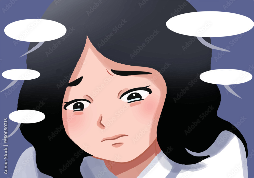 Black haired young teen girl with sad expression almost crying because ...