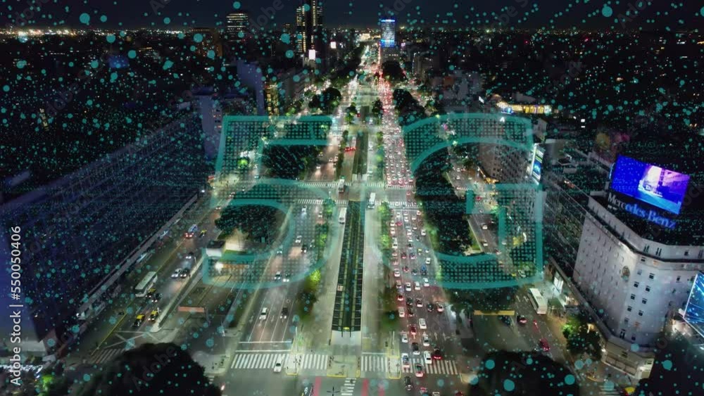 Buenos Aires Argentina. Aerial cityscape of 5G mobile technology. Smart ...