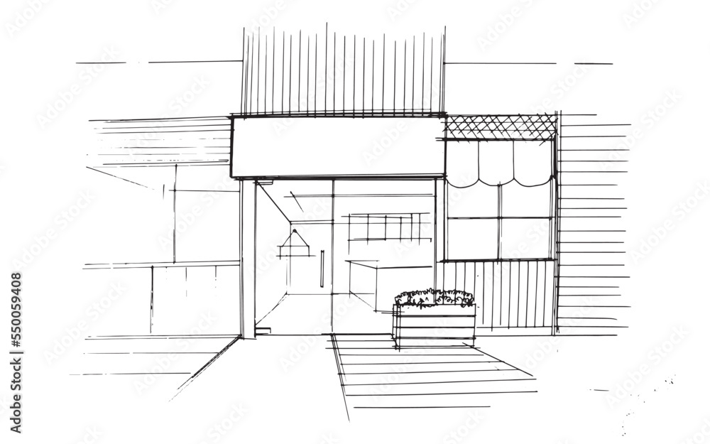 Line sketch front of the coffee shop,modern design,vector,2d ...