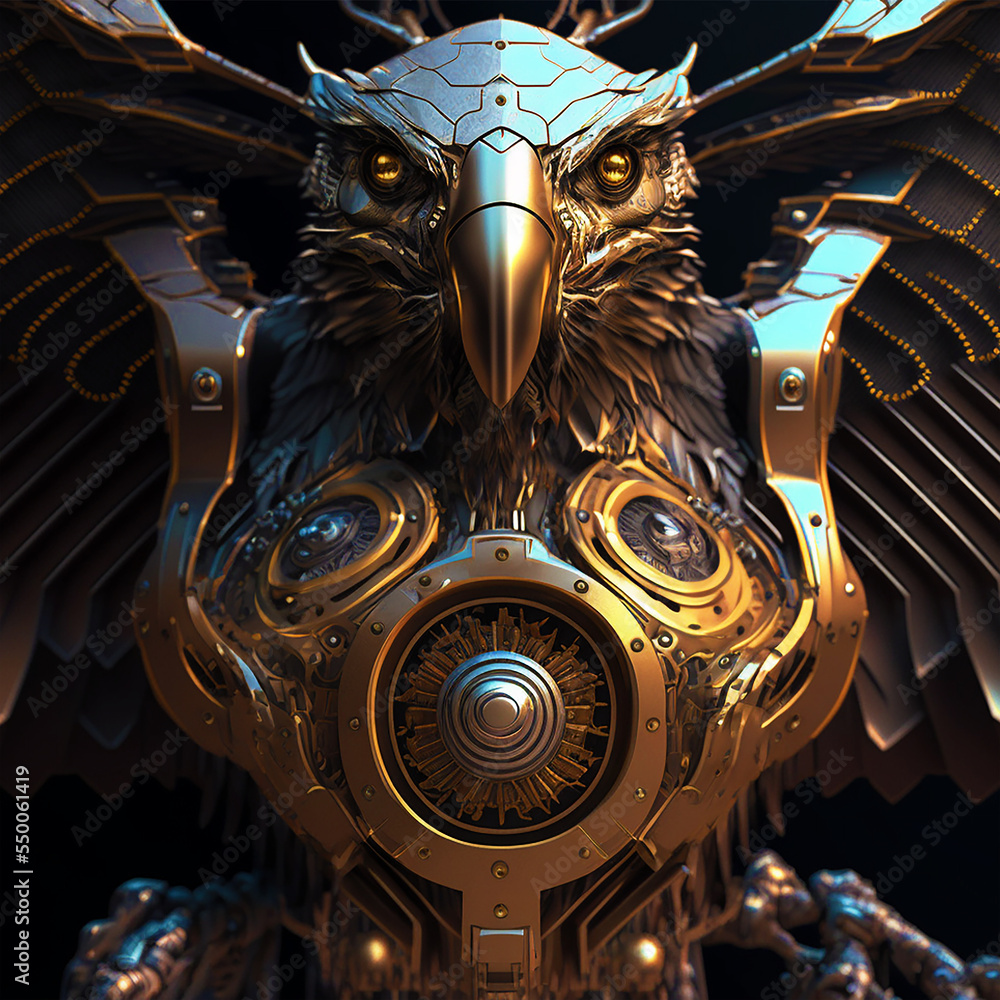 3D composite illustration of Stylized Biomechanical Bird. 3D rendering ...