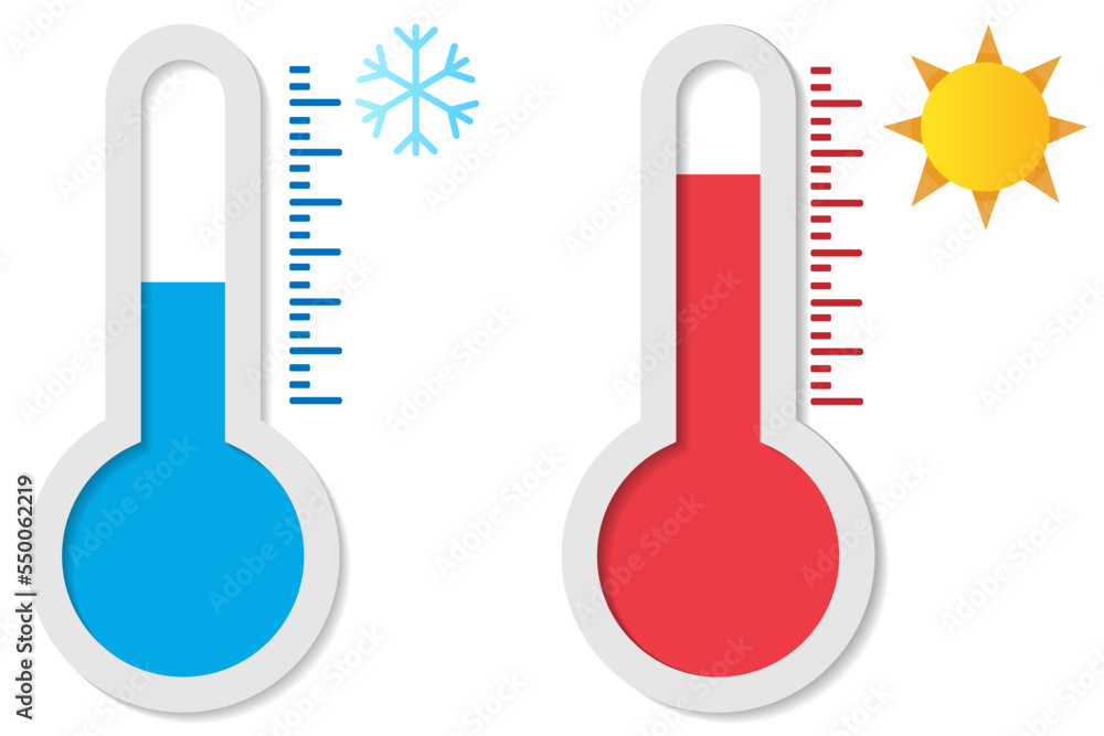 Vector cartoon thermometer showing the temperature outside and in the ...
